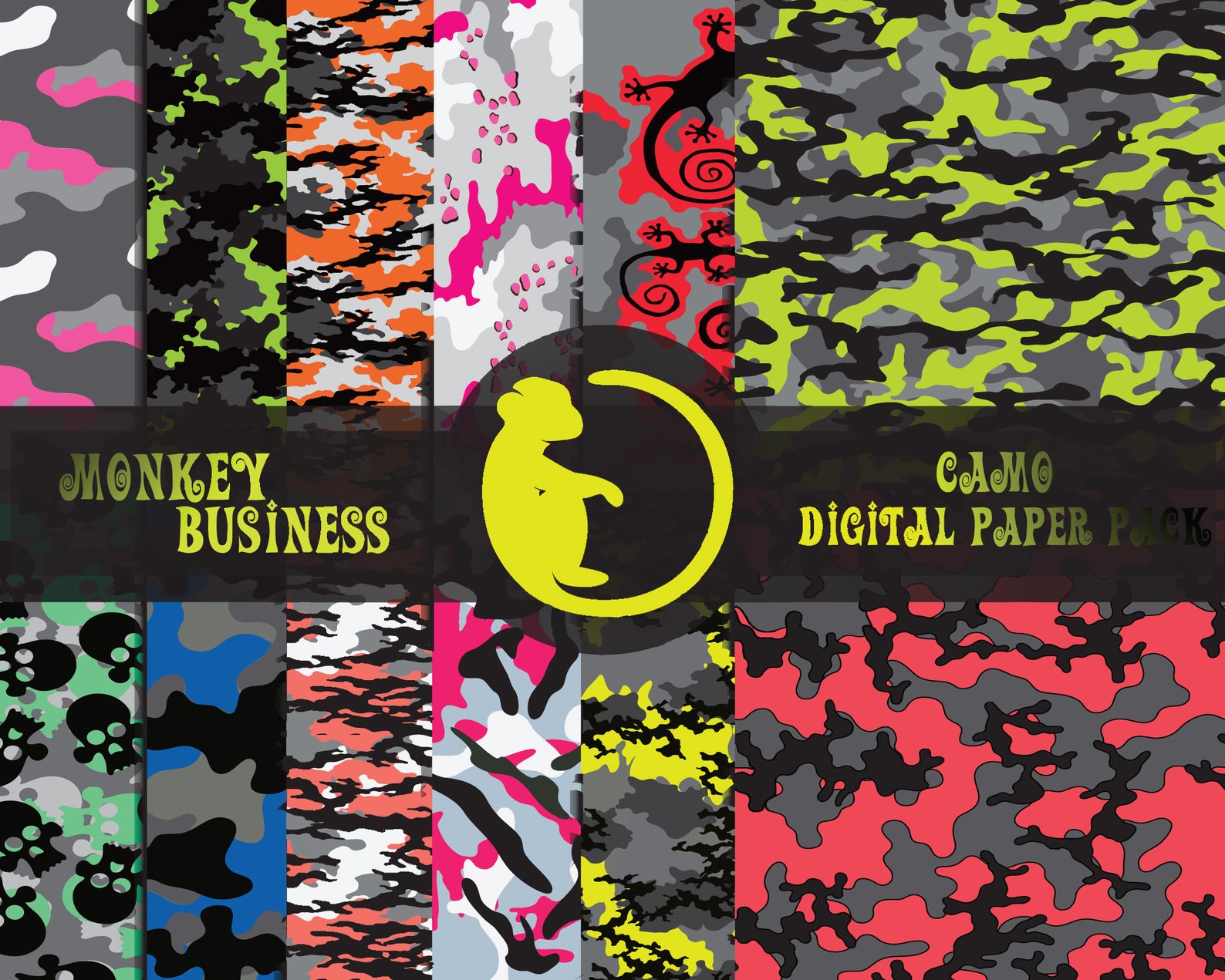 Fluo and Gray Camo Digital Paper Pack, High Quality JPG Files, Instant ...