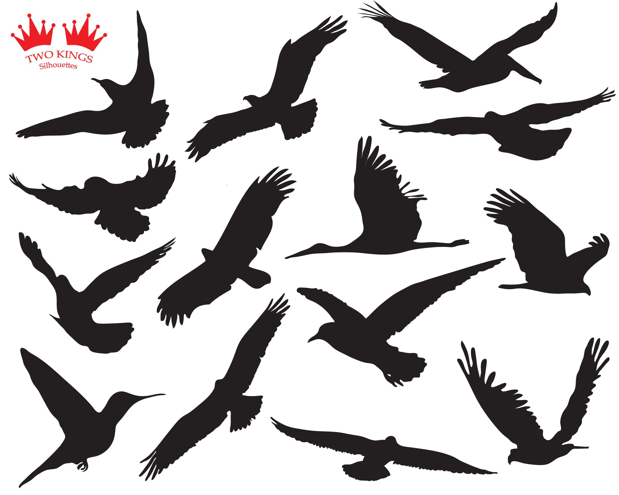SVG File ,birds Collection. 14 Birds in Flight Set Silhouettes on White ...