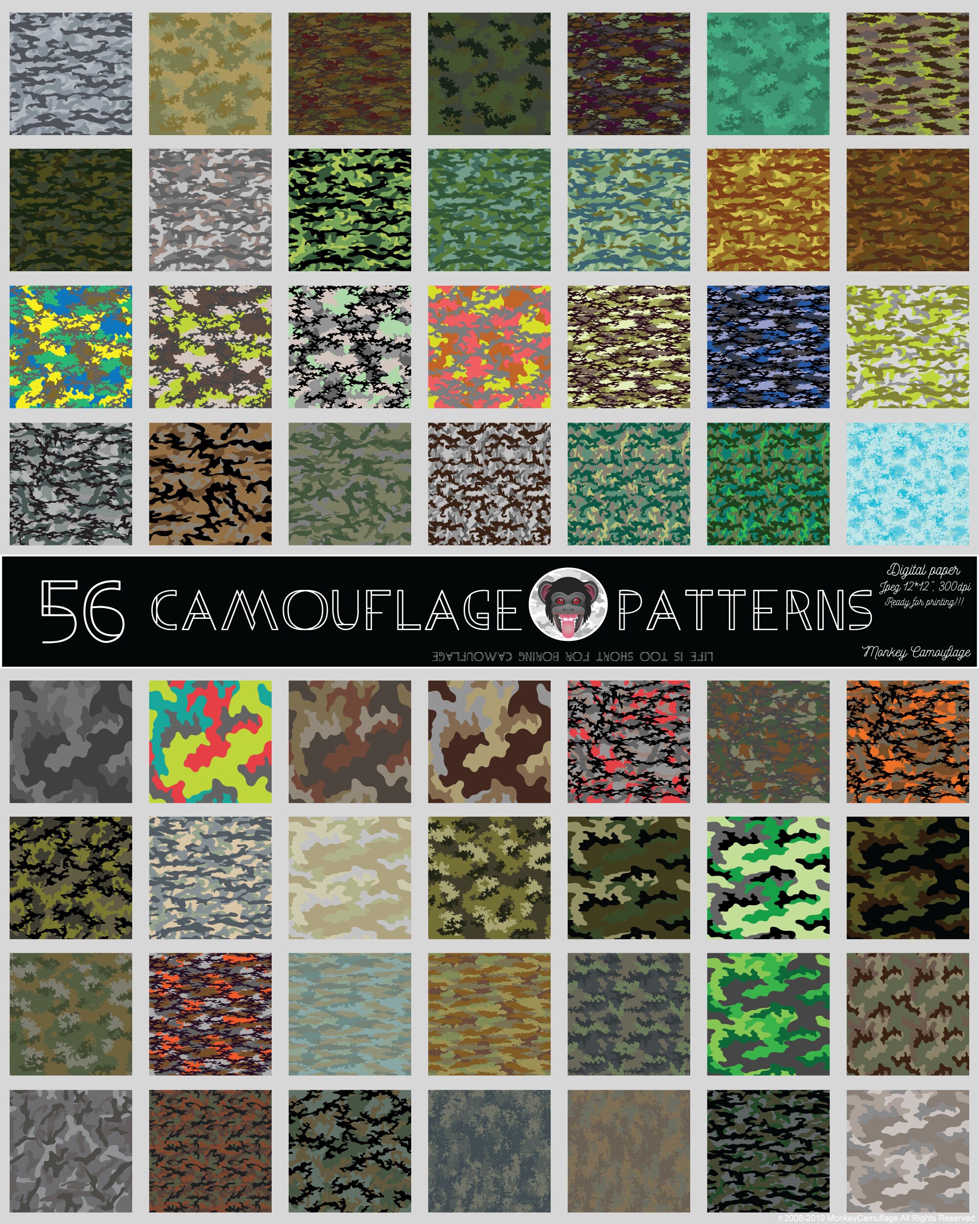 Srapbook Papers, Collection of Camo Jpg Files, 56 Camo Textures.digital ...