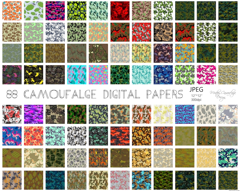 88 Camo Colorful Digital Papers, Jpg Files Camouflage Print,seamless ...