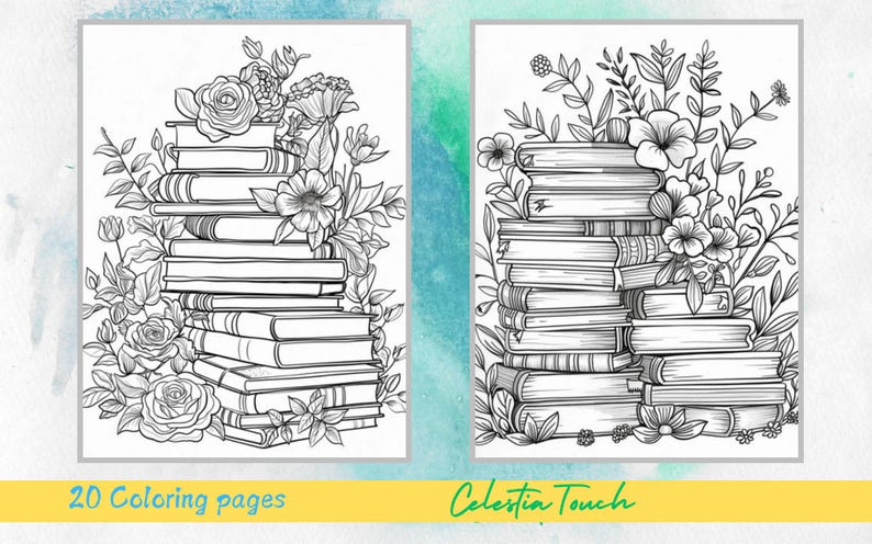 Floral Bookshelf Illustration | Digital Download | Coloring Botanical ...