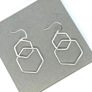 Silver Hexagon Earrings Hexagonal Earrings Large Geometric | Etsy