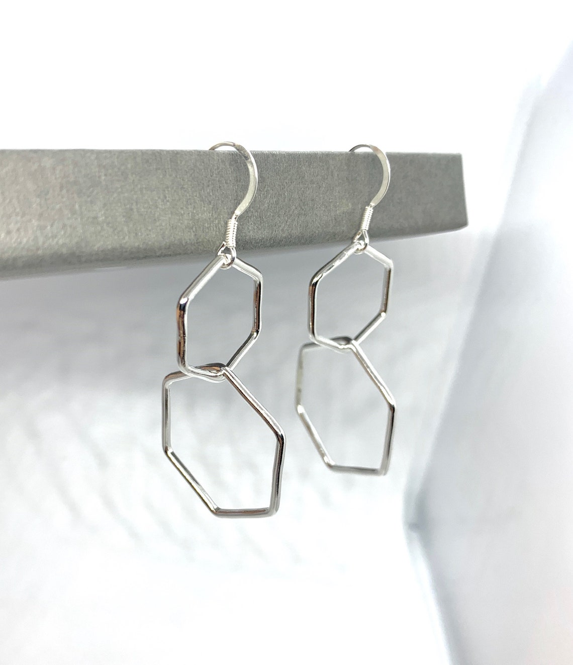 Silver Hexagon Earrings Hexagonal Earrings Large Geometric | Etsy