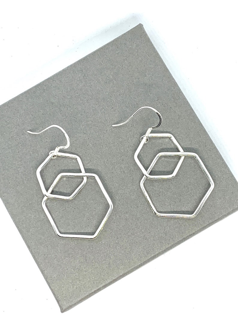 Silver Hexagon Earrings Hexagonal Earrings Large Geometric - Etsy