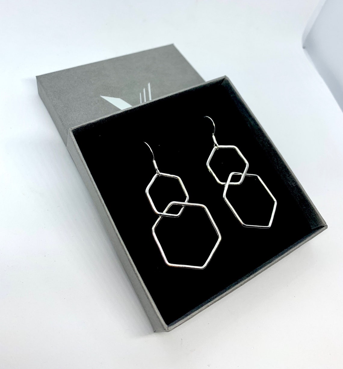 Silver Hexagon Earrings Hexagonal Earrings Large Geometric - Etsy