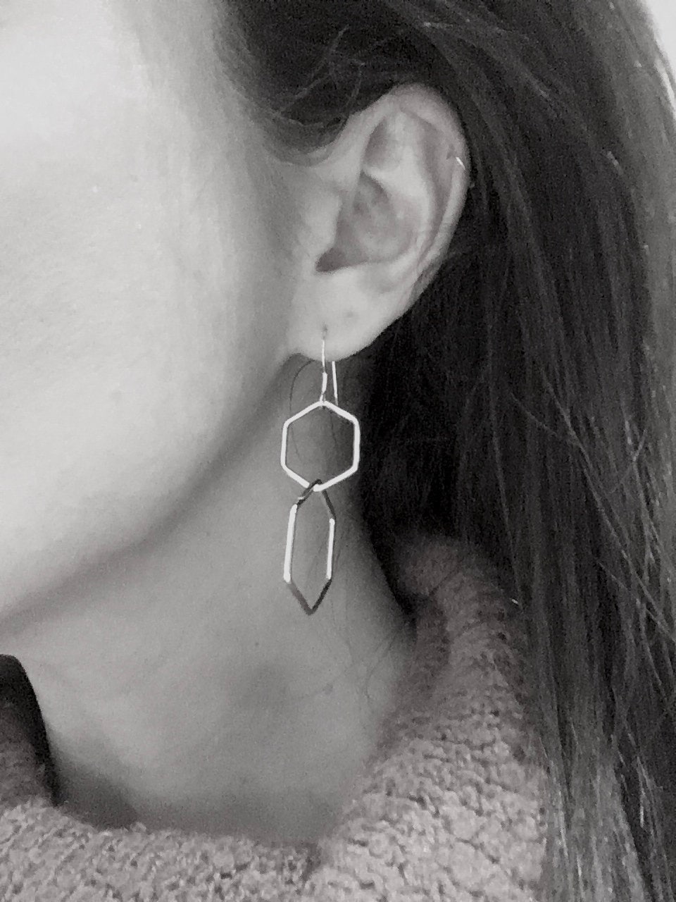 Silver Hexagon Earrings Hexagonal Earrings Large Geometric | Etsy