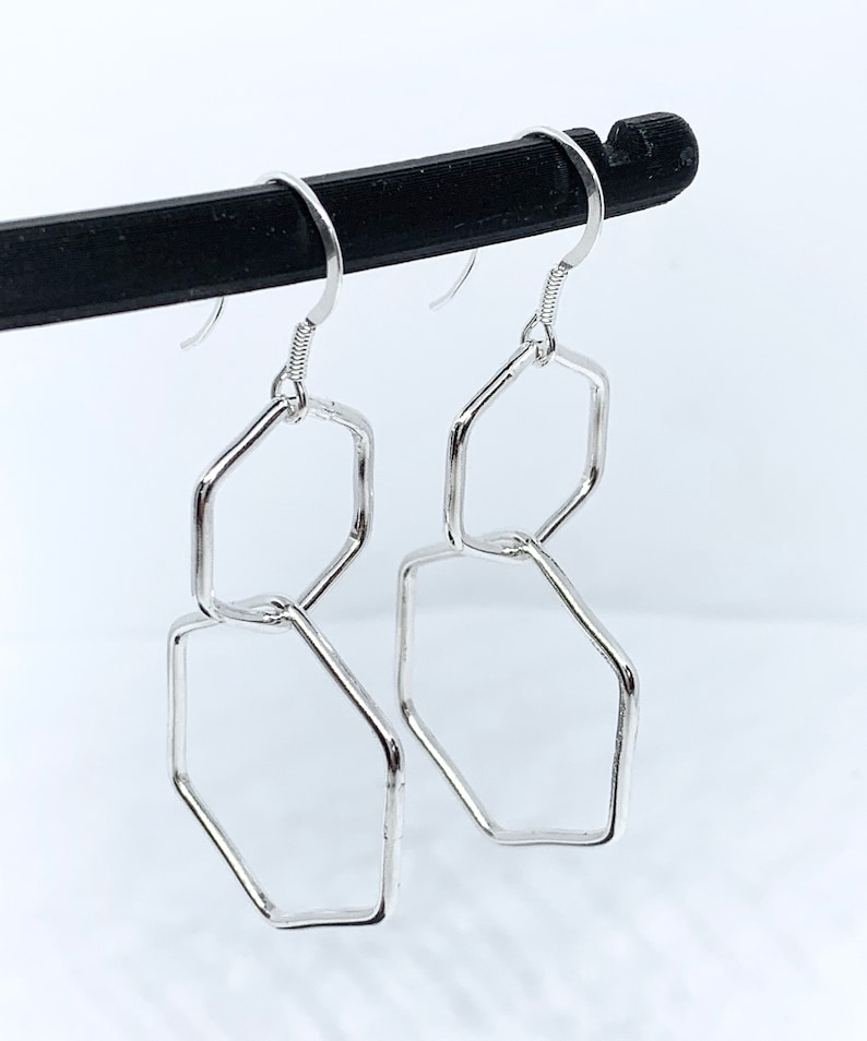 Silver Hexagon Earrings Hexagonal Earrings Large Geometric | Etsy