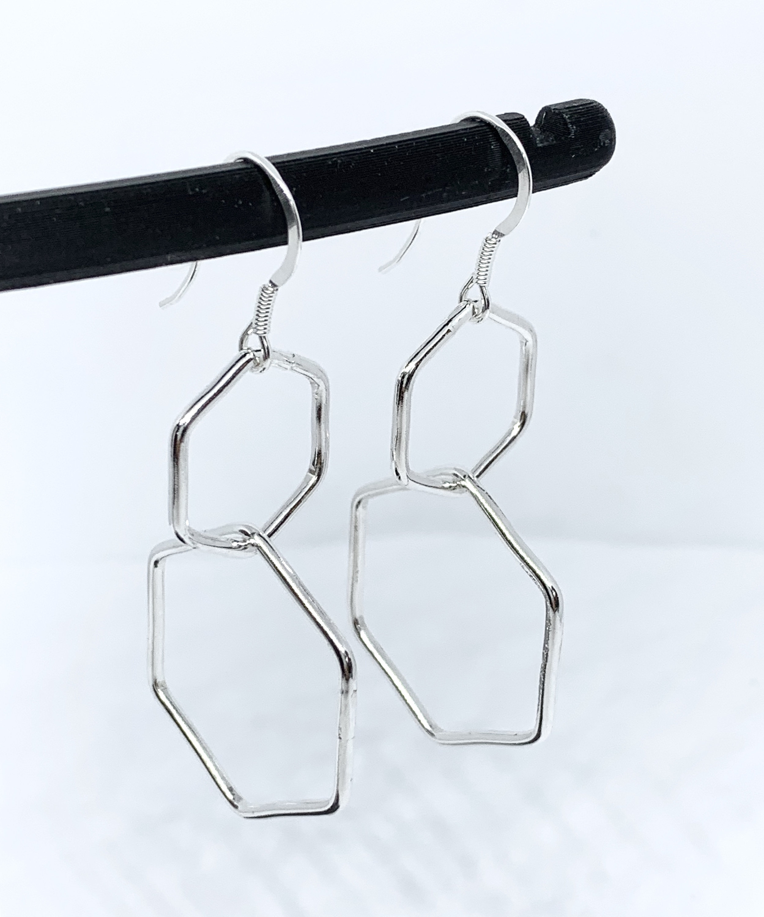 Silver Hexagon Earrings Hexagonal Earrings Large Geometric | Etsy