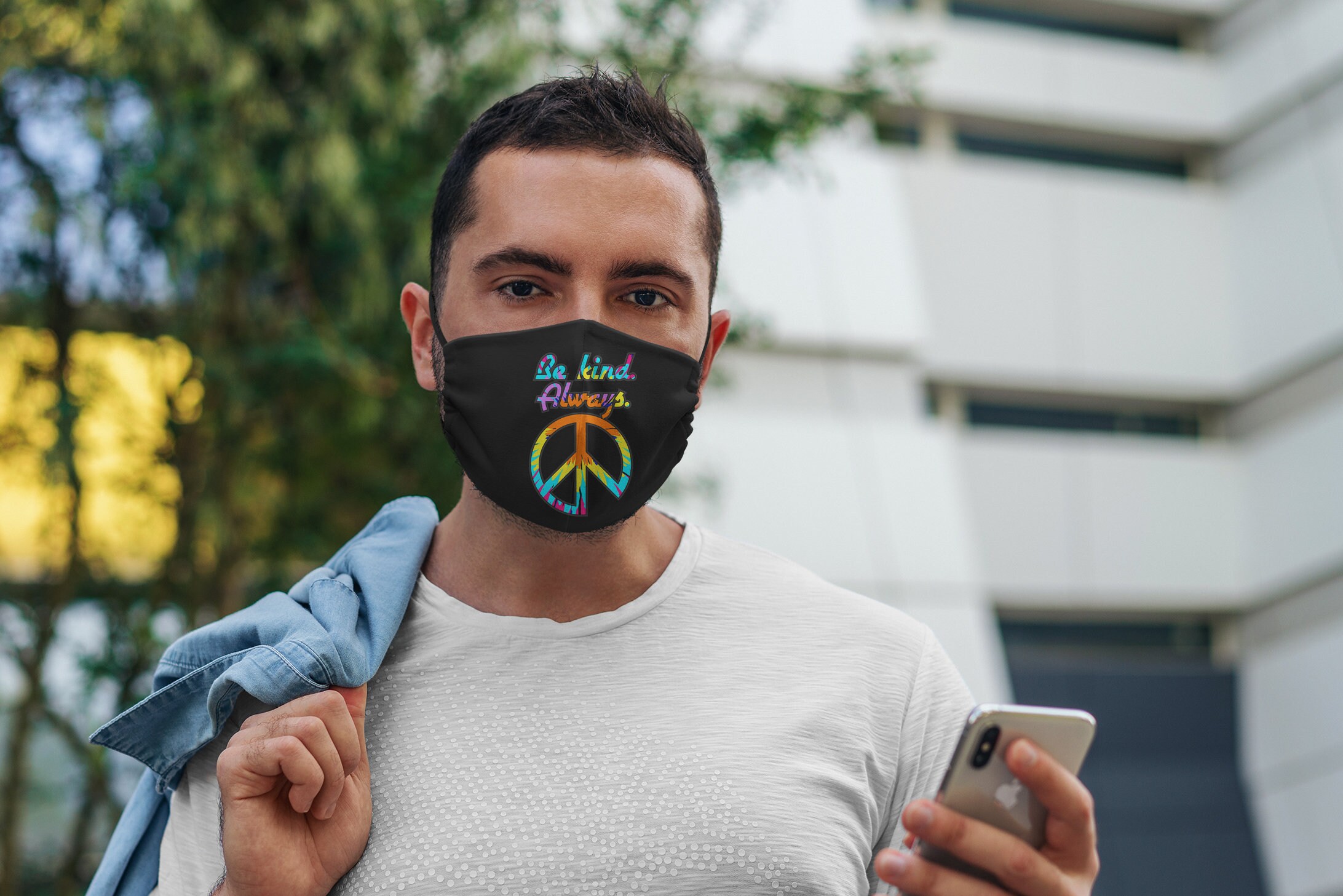 Be Kind Always Peace Sign Face Mask Adult & Kids Retro Hippie Tie Dye ...