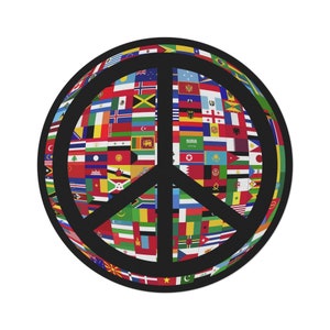World Peace Round Rug 5ft / Hippie Circle Floor Mat / Peace Sign Rug ...