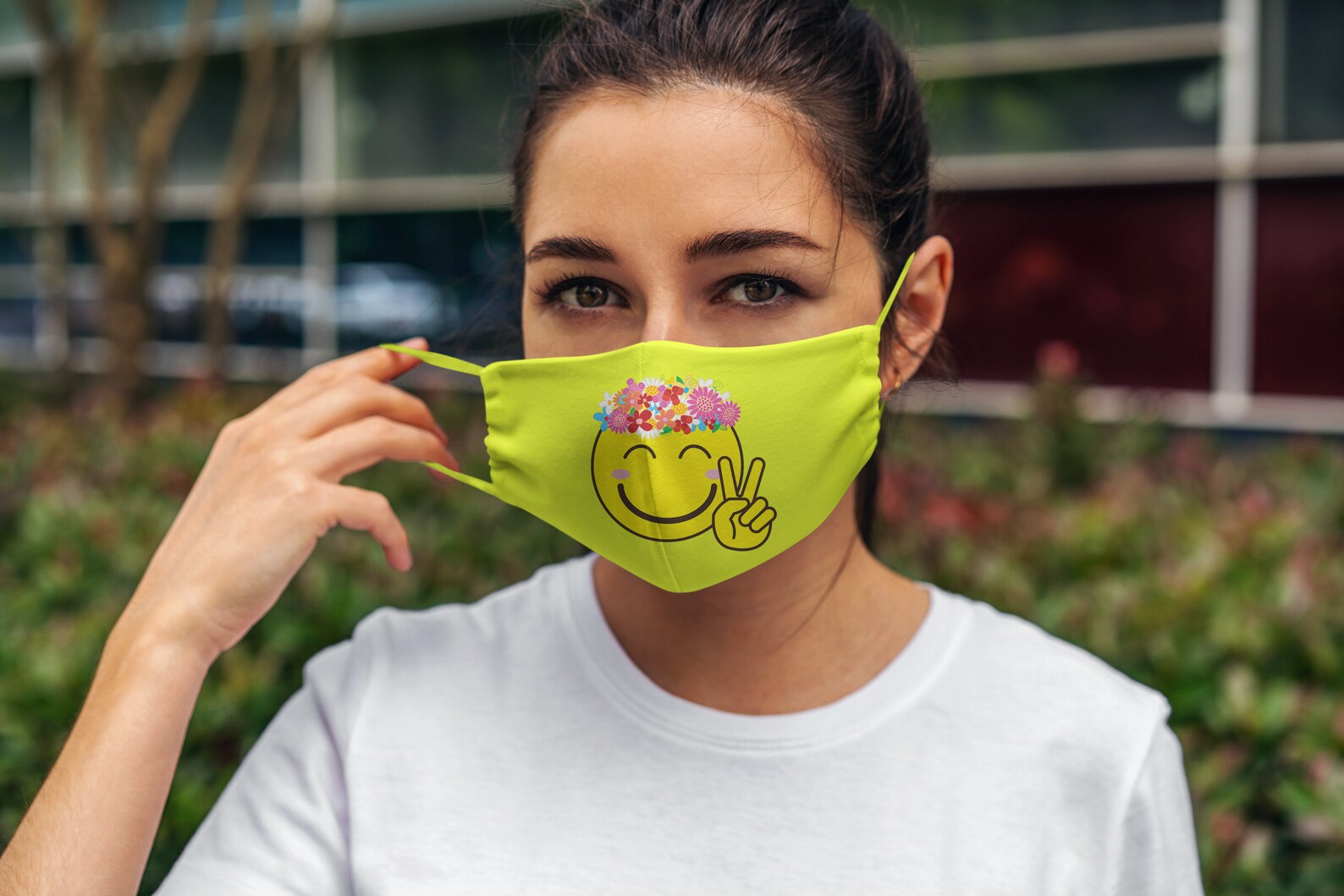 Yellow Smiley Face Mask Adult & Kids Peace Sign Smile Mask | Etsy