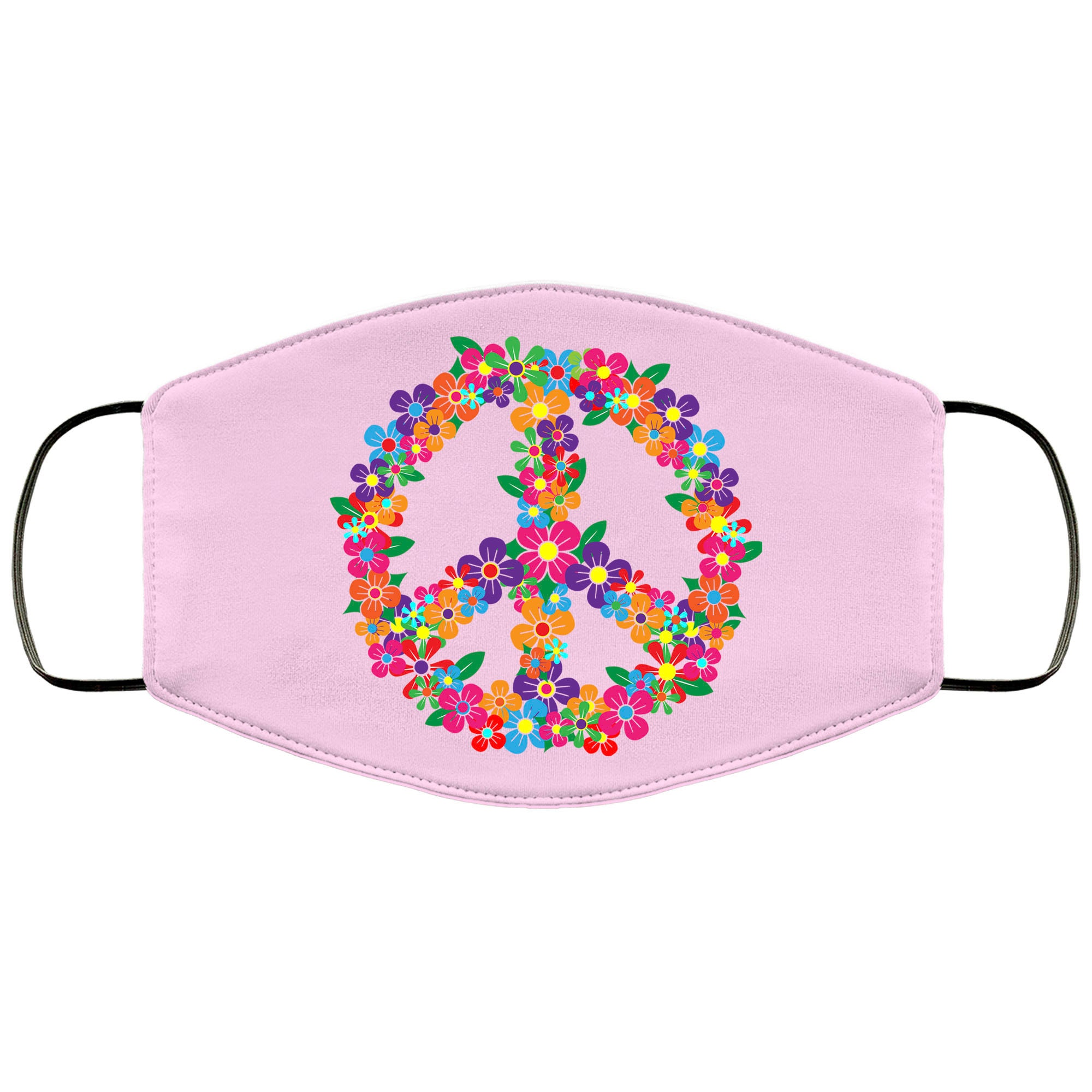 Floral Peace Sign Face Mask Adult & Kids Colorful Flowers Retro Hippie ...