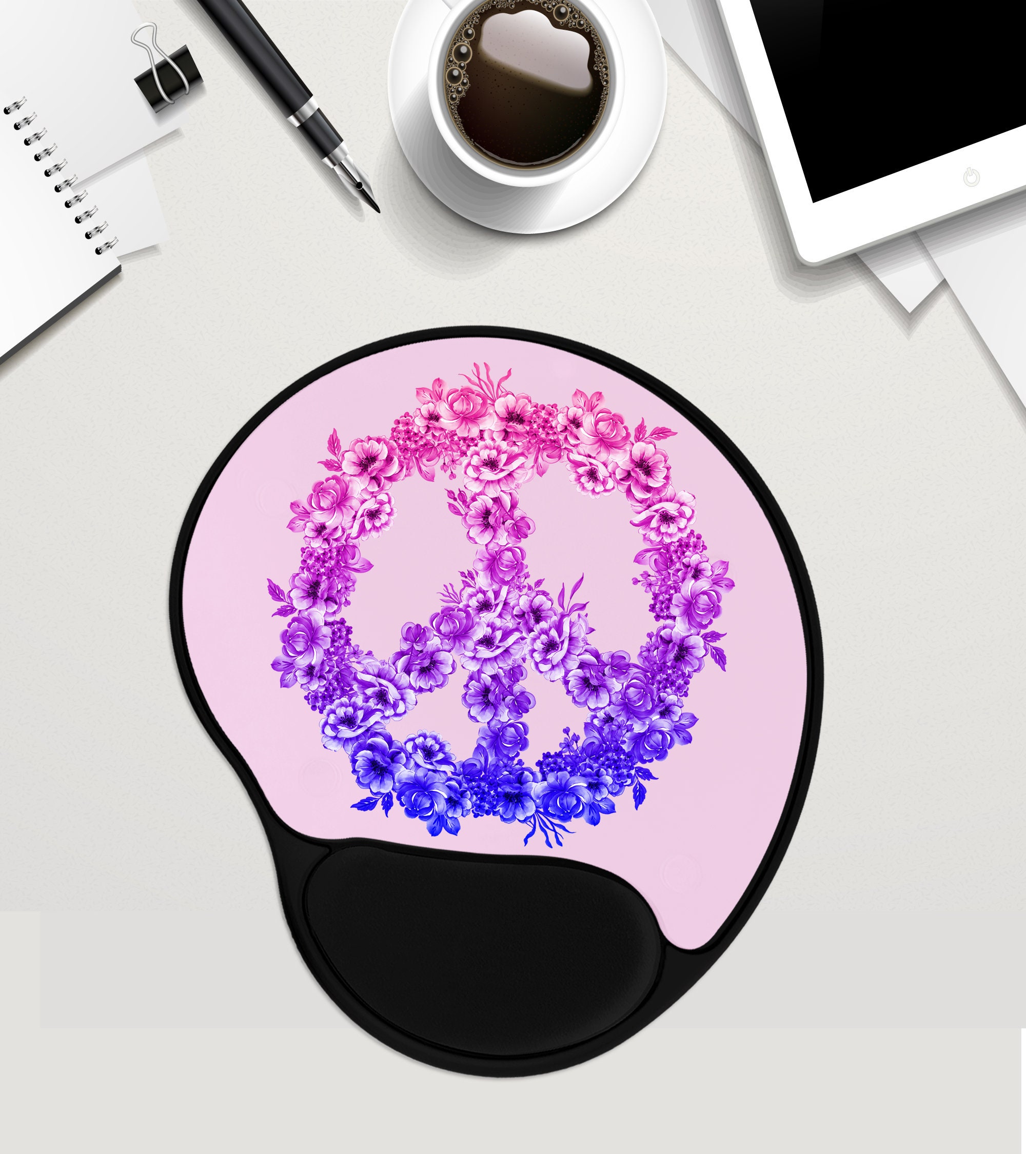 Bisexual Pride Flag Mouse Pad Peace Sign Flowers LGBTQ Wrist Rest ...