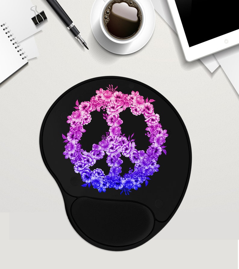Bisexual Pride Flag Mouse Pad Peace Sign Flowers LGBTQ Wrist Rest ...