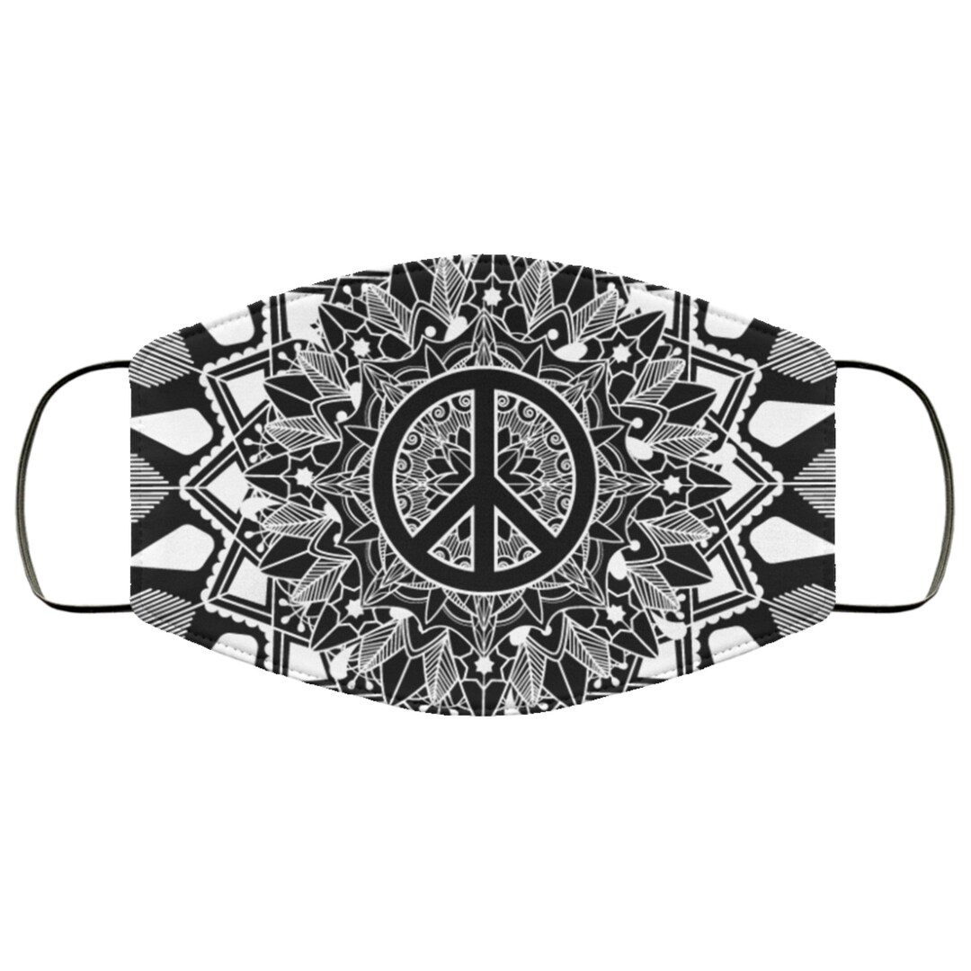 Peace Sign Mandala Face Mask Adult & Kids Retro Hippie Peace Symbol ...