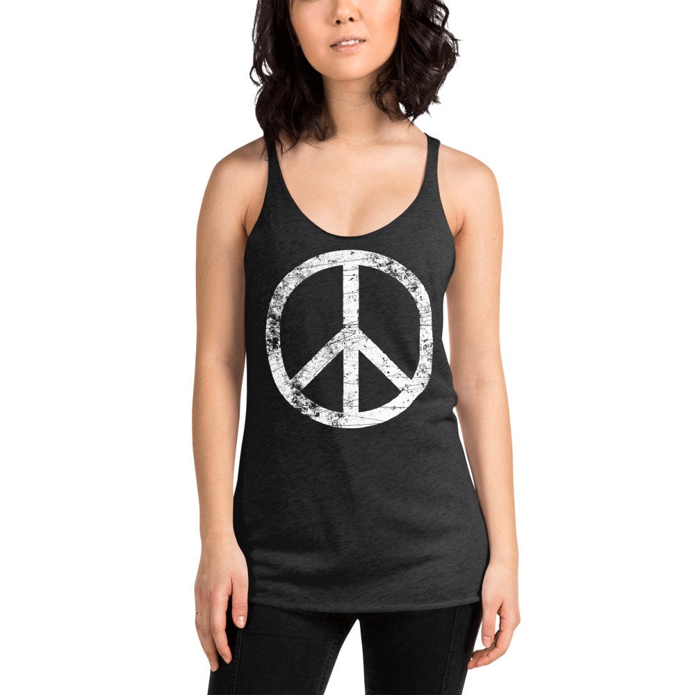 Women's White Distressed Peace Sign Vintage Top Hippie | Etsy