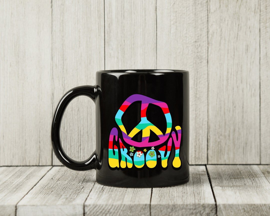Groovy Peace Sign Mug / Bohemian Retro Personalized Coffee Mug / Boho ...