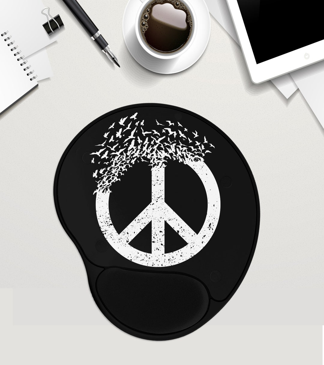 Distressed Peace Sign Mouse Pad With Wrist Rest Birds Flying - Etsy