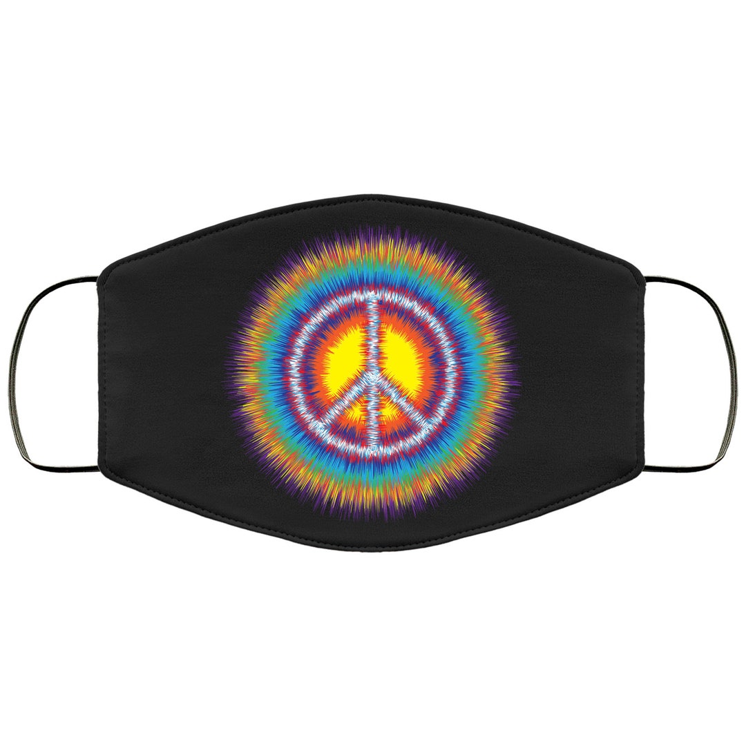 Tie Dye Peace Sign Face Mask Adult & Kids Rainbow Sunburst Boho Hippie ...