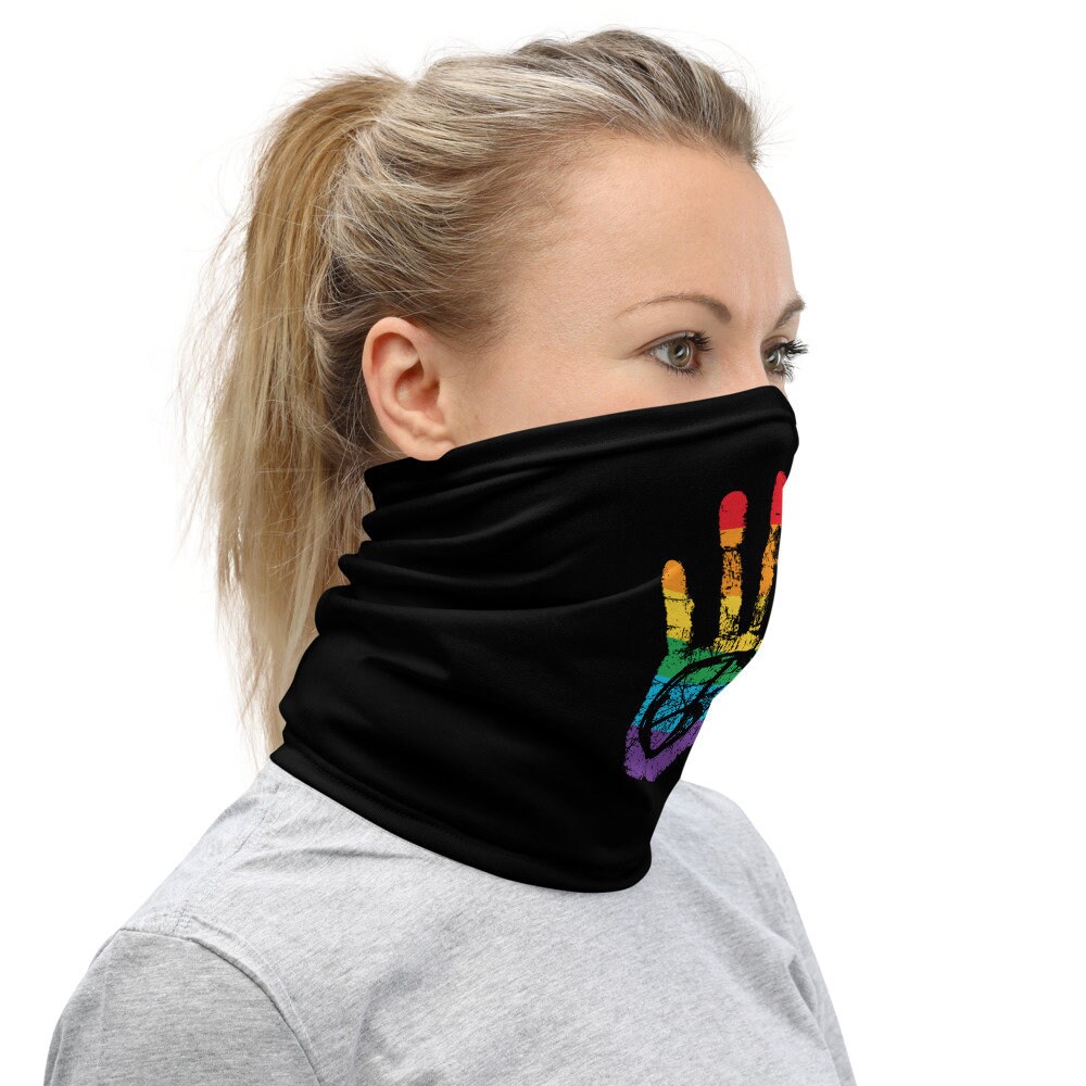 Rainbow Peace Sign Hand Neck Gaiter LGBT Gay Pride Equal Rights Face ...
