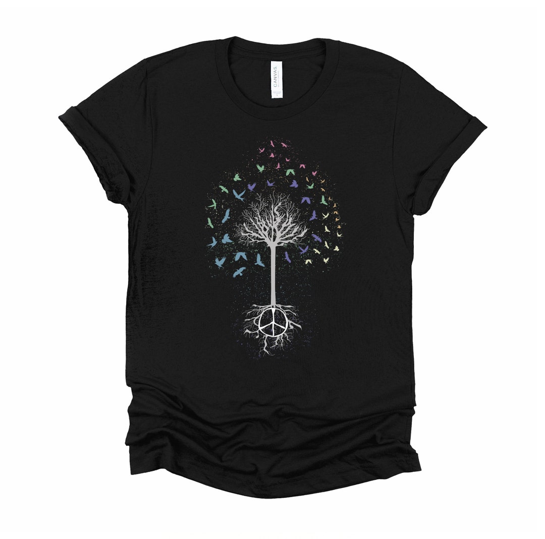 Tree of Life Peace Sign Tshirt, Freedom Symbol Flying Dove Birds ...