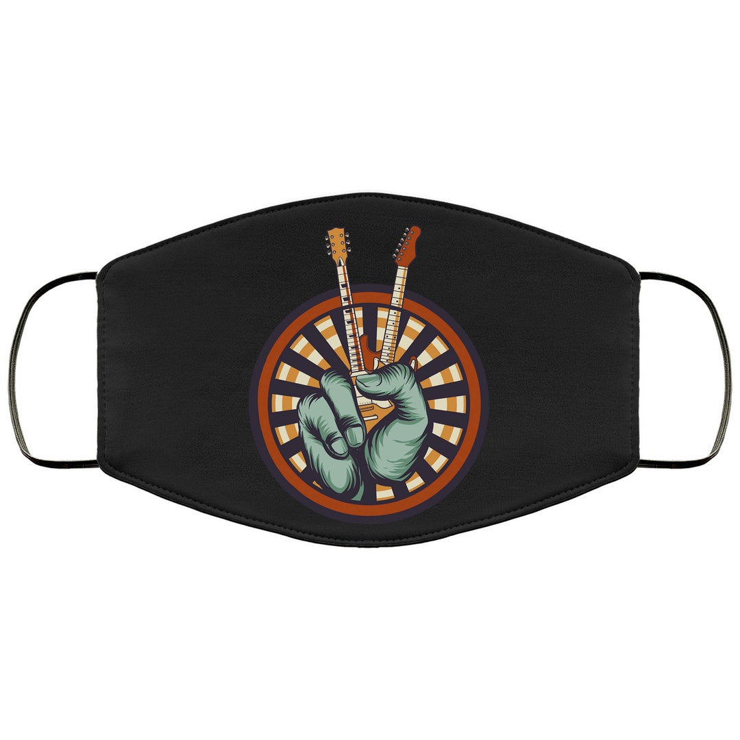 Guitar Peace Sign Face Mask Adult & Kids Musician Retro Band Guitarist ...