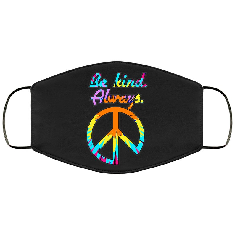 Be Kind Always Peace Sign Face Mask Adult & Kids Retro Hippie Tie Dye ...