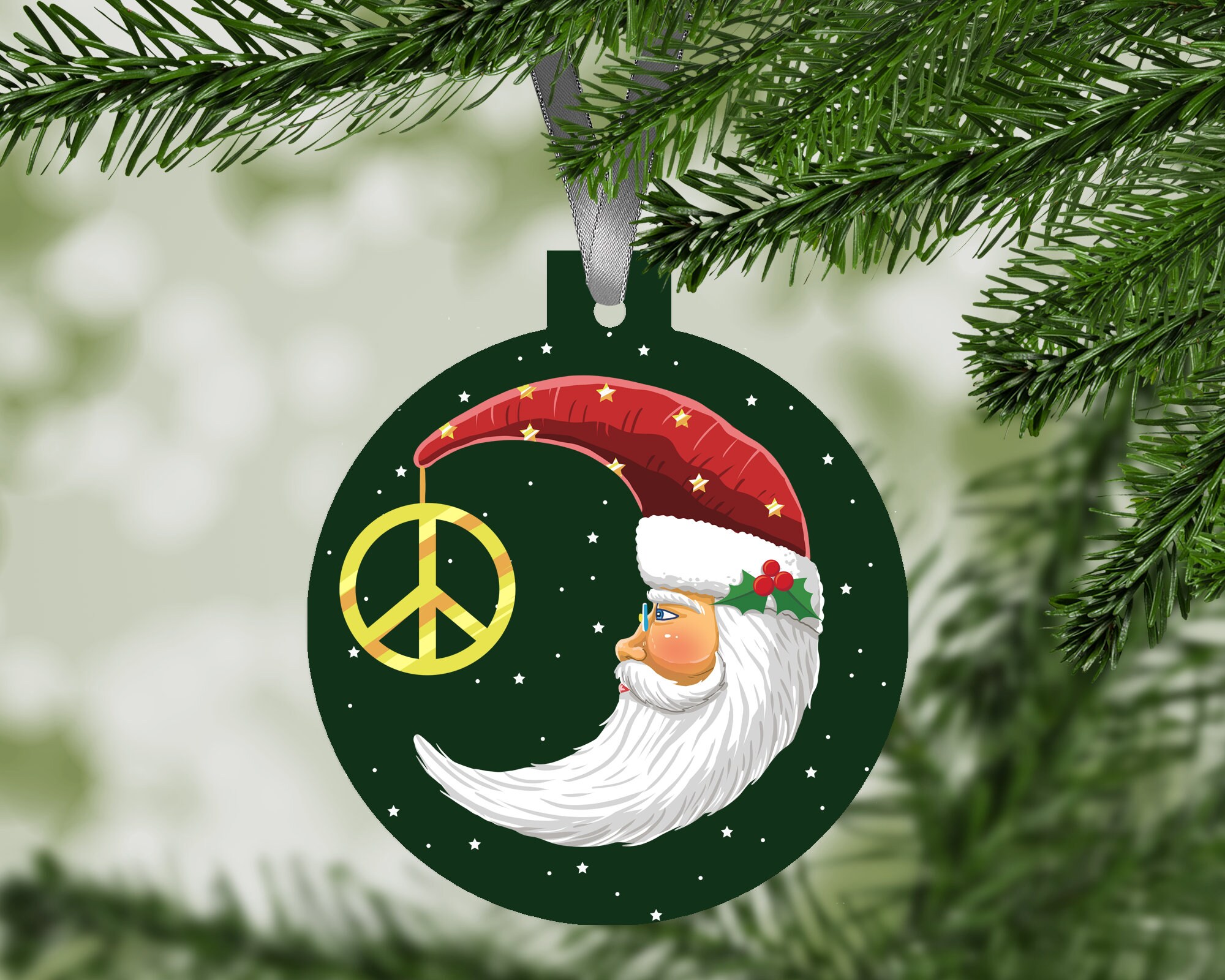 Peace Sign Ornament, Santa Moon Phase Christmas Ornaments Aluminum ...