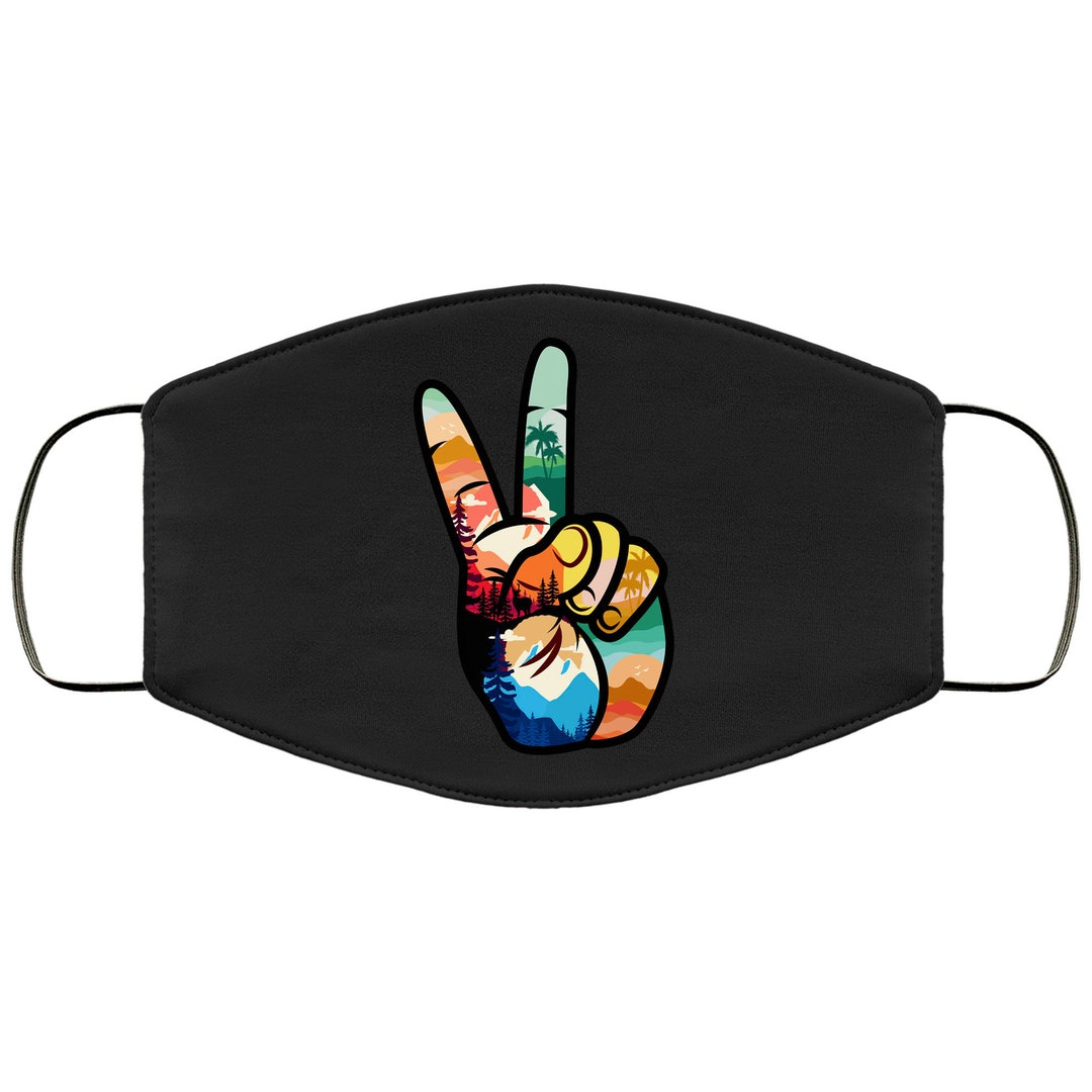Nature Peace Hand Sign Face Mask Adult & Kids Bohemian Boho Hippie ...