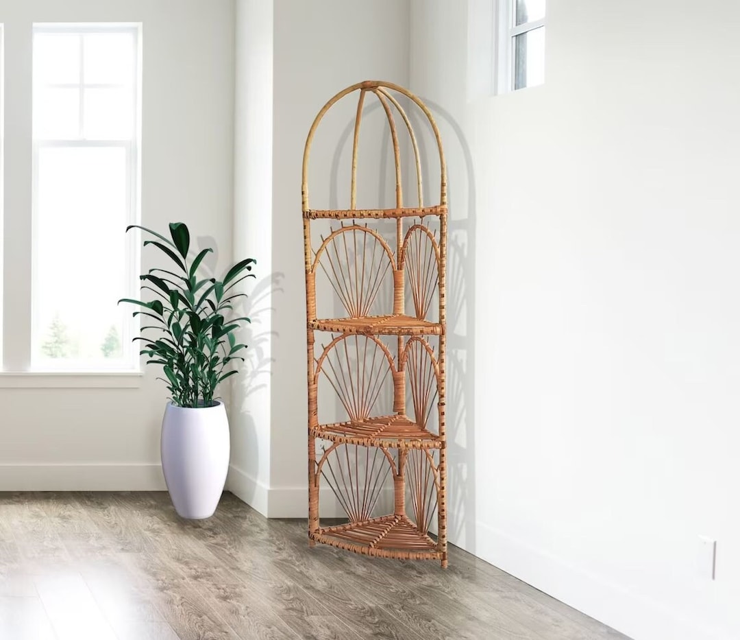 60”/72” Tall Corner Shelf, Rattan Shelf, Wicker Shelf, Rattan Cabinet ...