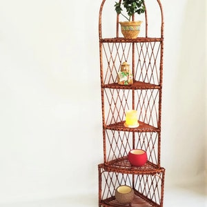60”/72” Tall Corner Shelf, Rattan Shelf, Wicker Shelf, Rattan Cabinet ...