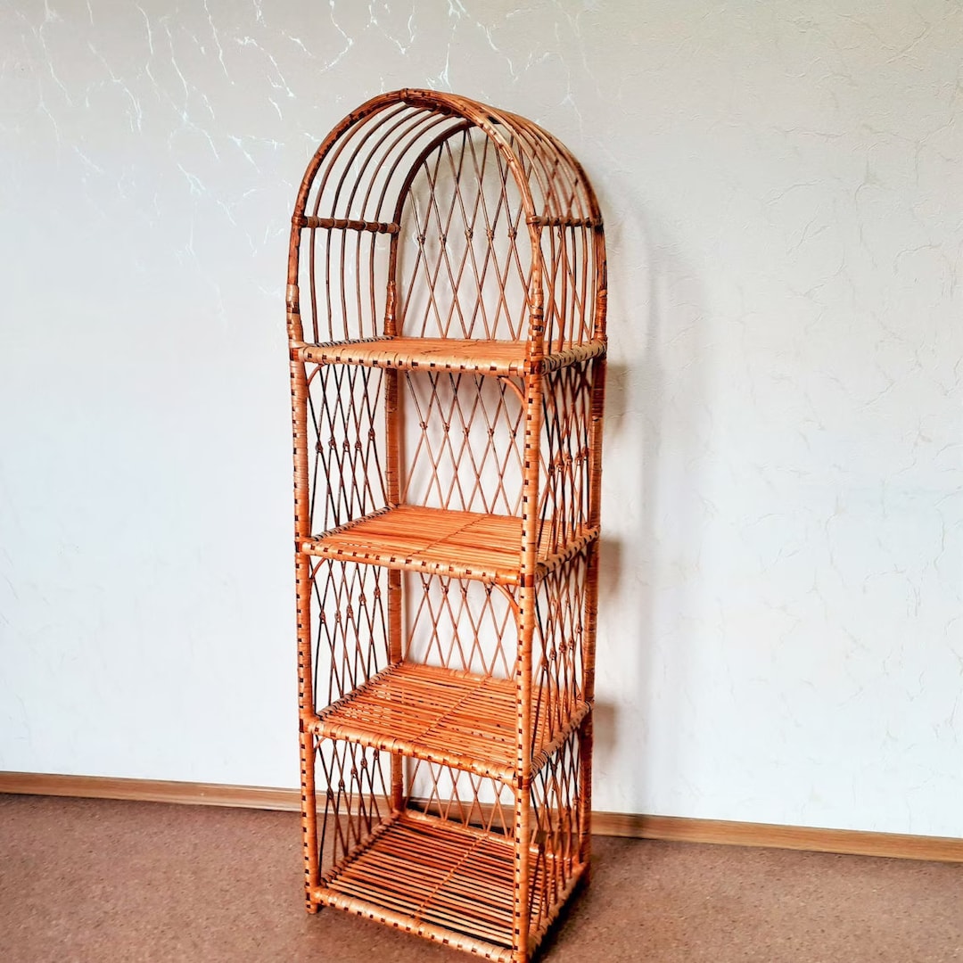 56”/ 69” Tall Handmade Rattan Shelf, Wicker Shelf, Planter, Arch ...