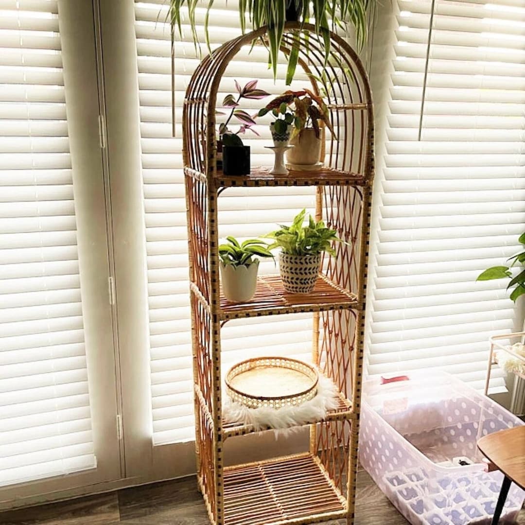 56”/ 69” Tall Handmade Rattan Shelf, Wicker Shelf, Planter, Arch ...