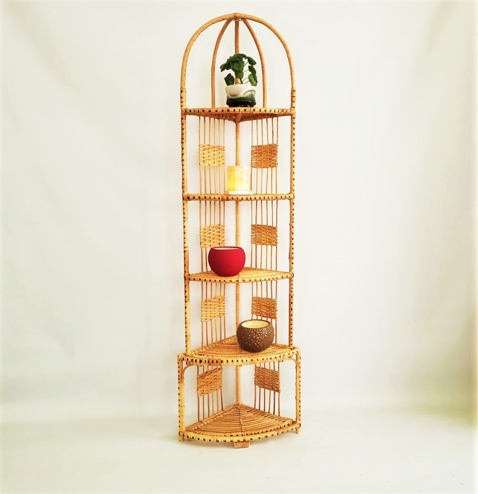 60/72 Inch Tall Corner Rattan Shelf Wicker Shelf Corner - Etsy