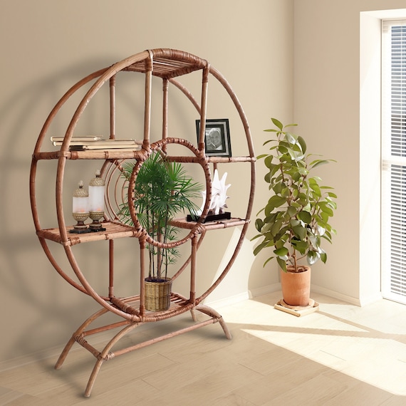 Round rattan shelf store
