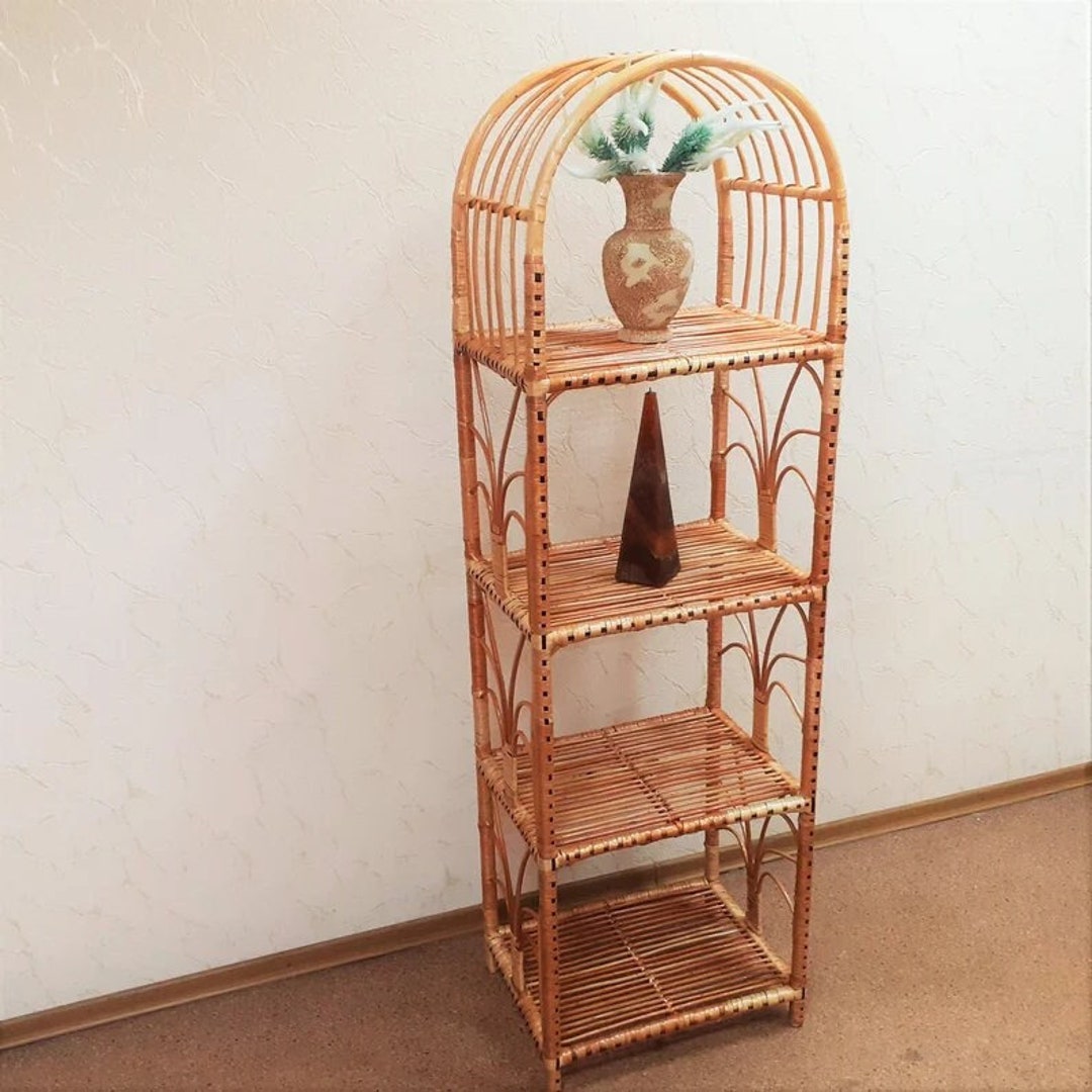 56”/ 69” Tall Handmade Rattan Shelf, Wicker Shelf, Planter, Arch ...