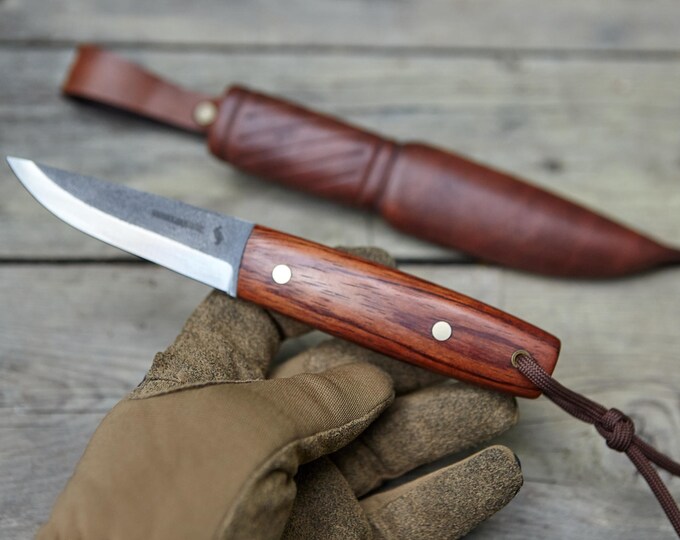 The Puukko Knife, N690 Steel, Bubinga Wood Handle, Leather Sheath, Full ...