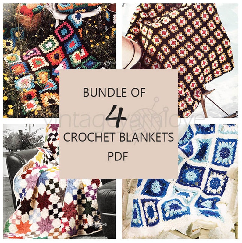 Vintage Crochet Pattern Blanket Crochet Pattern Crochet Pattern Bundle of 4 Afghan Crochet ...