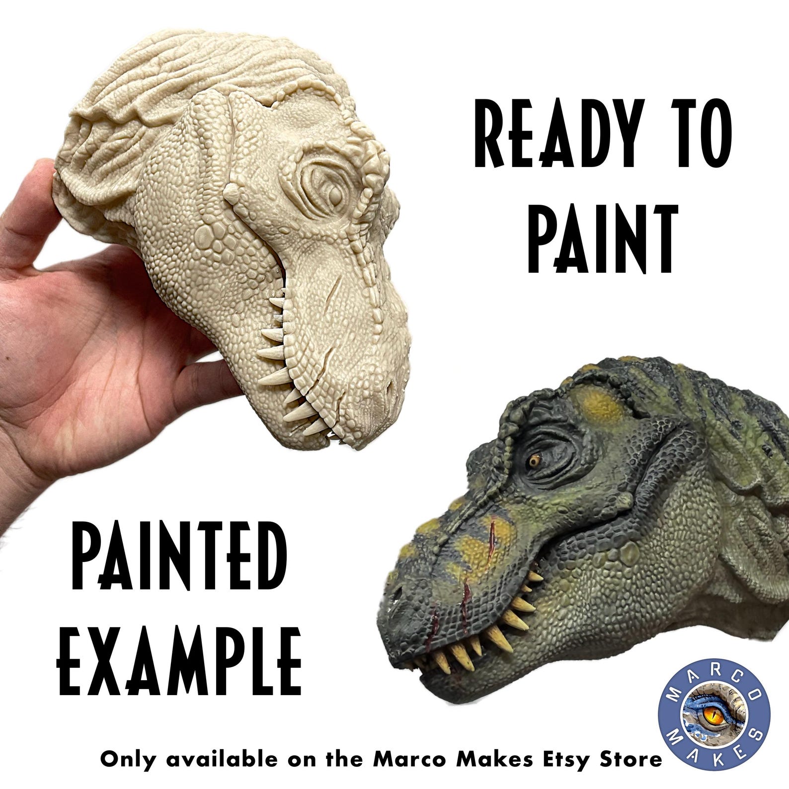 Male Tyrannosaurus Rex Dinosaur Bust Type 1 - Ready to Paint, 1/12th ...