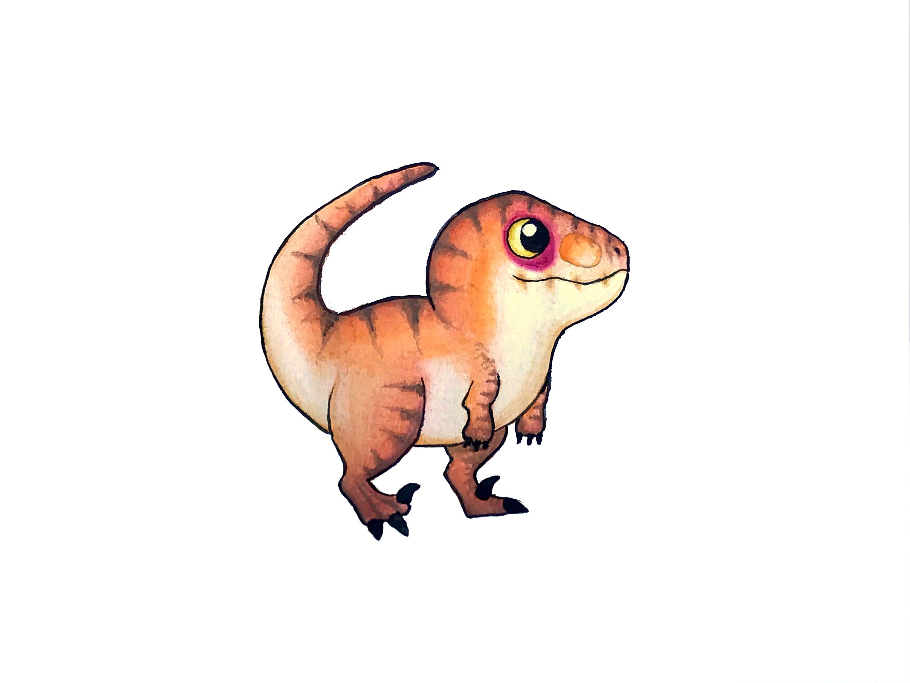 Cute Chibi Raptor 2 Watercolour A4 Signed Print | Etsy