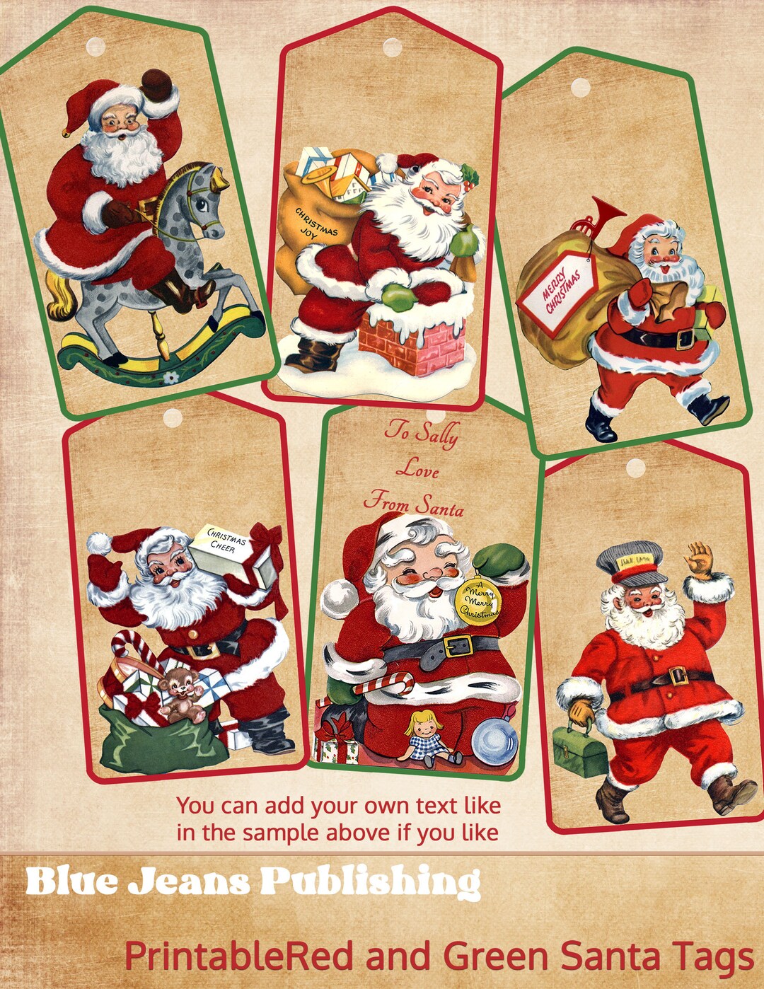 6 Printable Santa Tags Three With Green Border and Three With Red ...