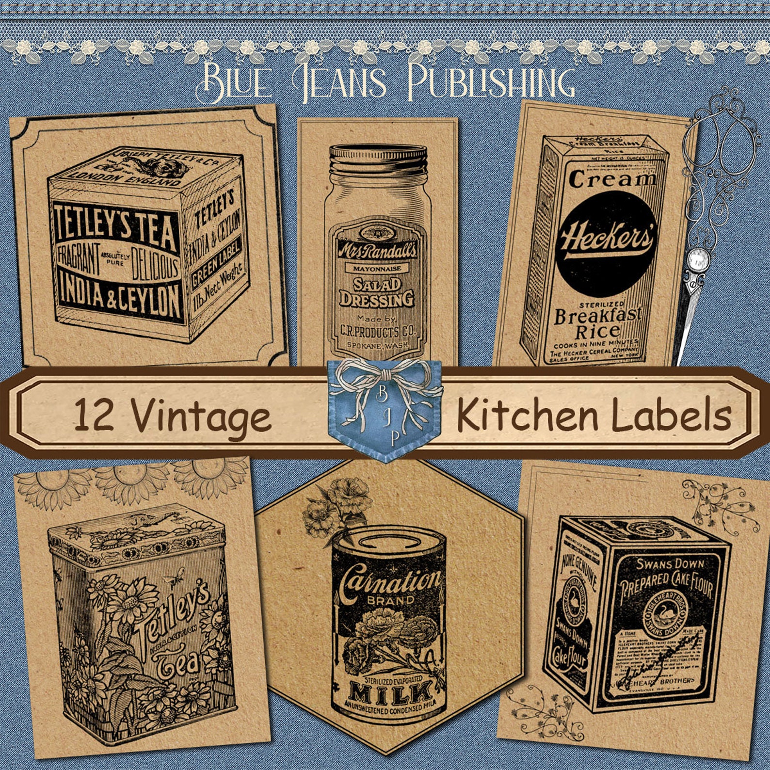 12 Printable Farmhouse Labels, 3 Sizes, Digital Country Kitchen Labels ...