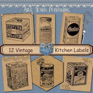 12 Printable Farmhouse Labels, 3 Sizes, Digital Country Kitchen Labels ...