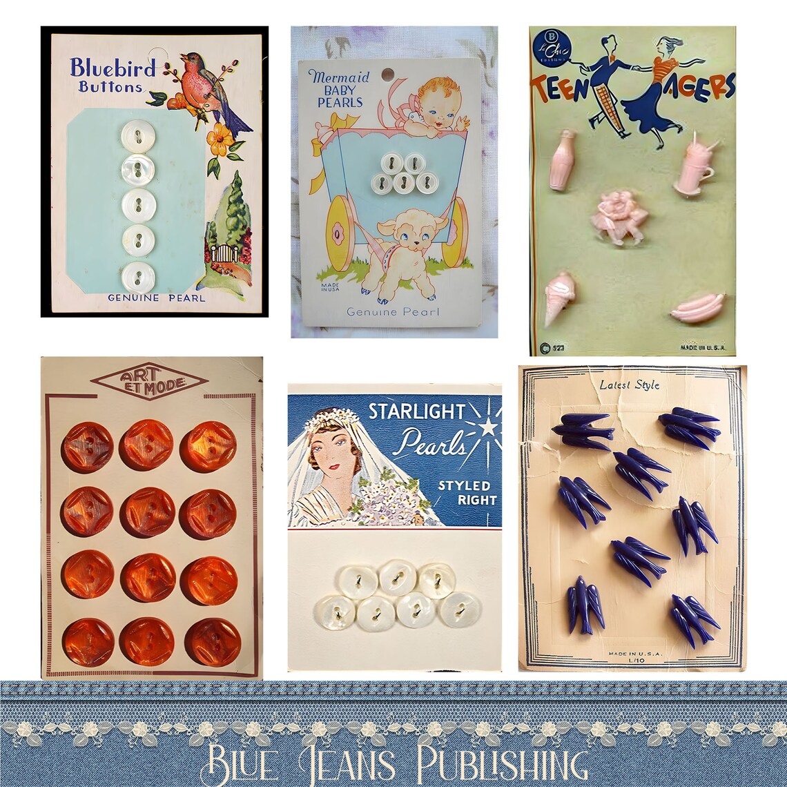 Vintage Button Cards Printable: Sewing & Scrapbooking Ephemera (digital ...