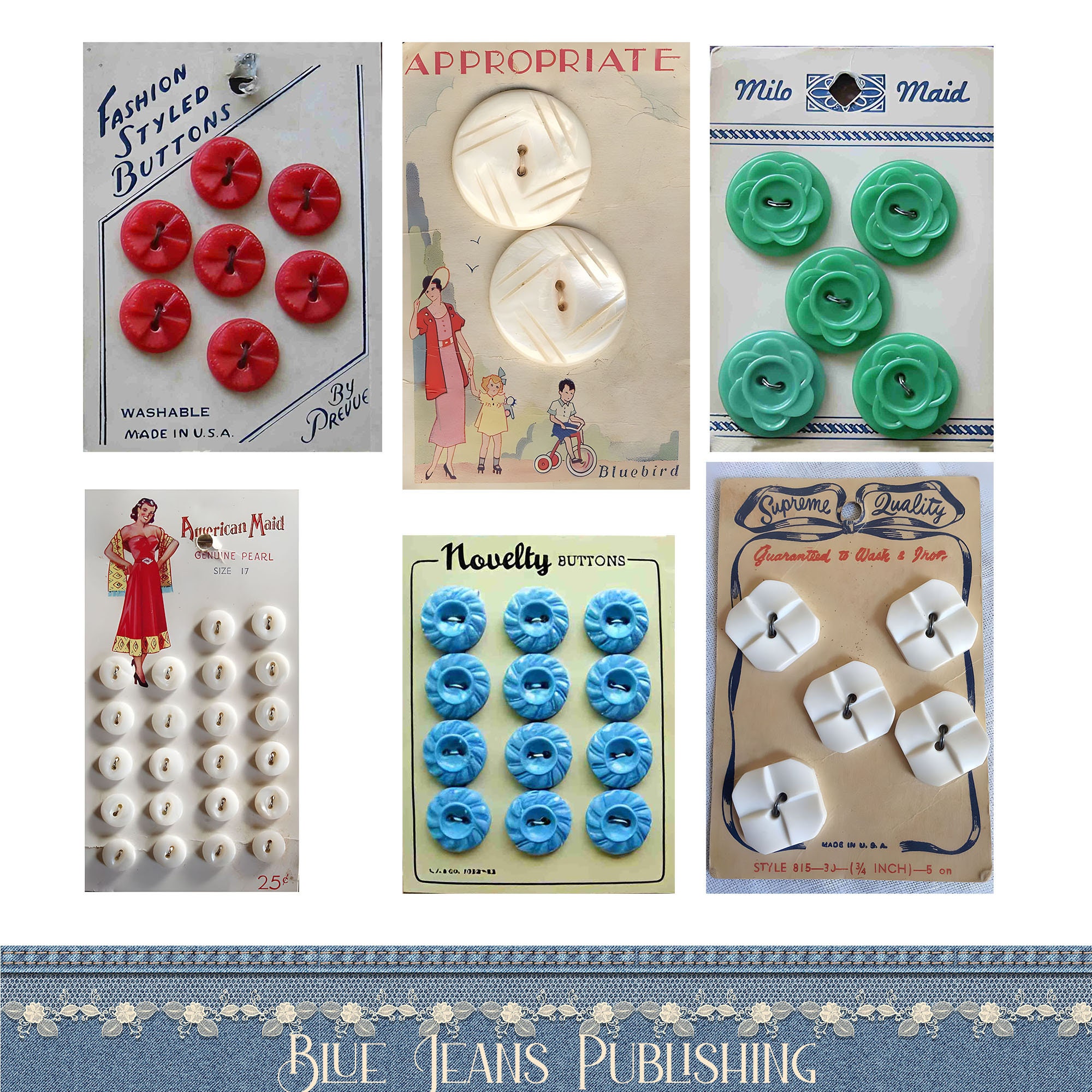 24 Button Cards Vintage Printable Great for Paper Sewing Projects Like ...