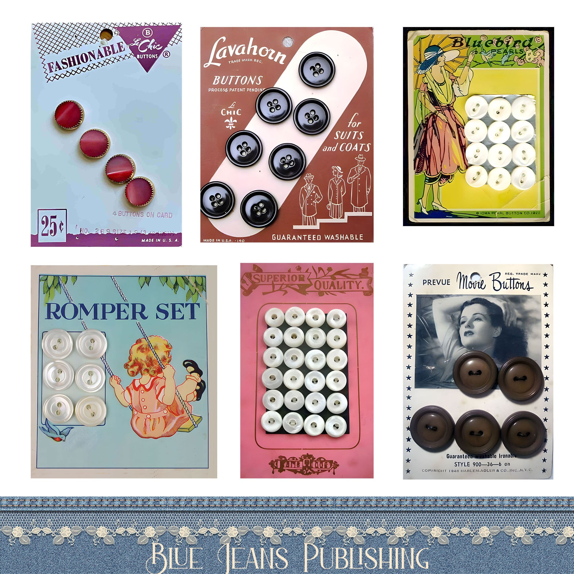 24 Button Cards Vintage Printable Great for Paper Sewing Projects Like ...