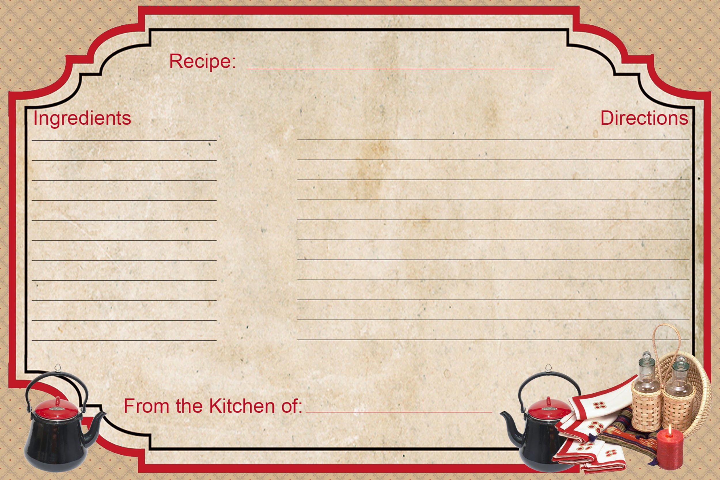 Printable Blank Recipe Cards 4 X 6, Instant Download, Bridal Shower ...