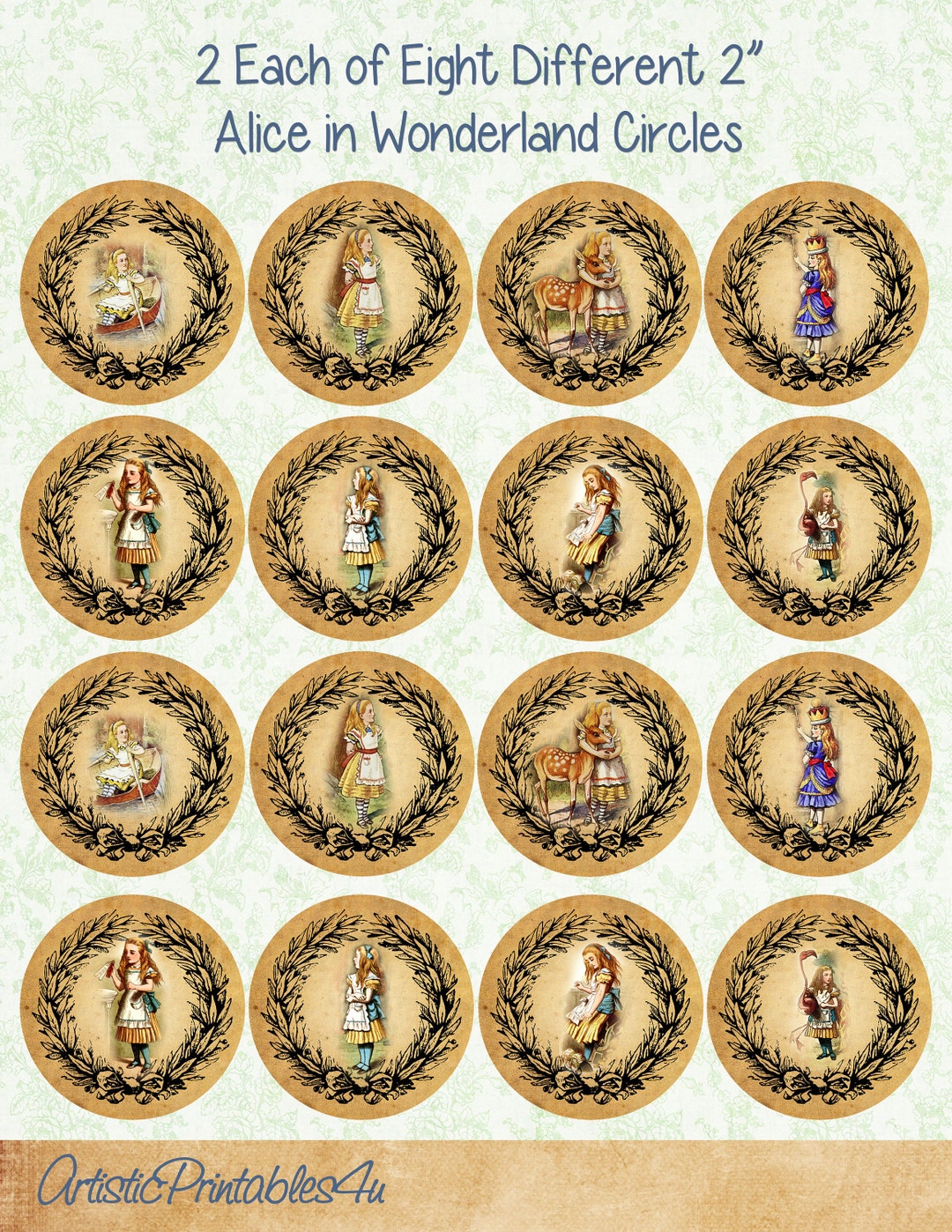Alice in Wonderland Circles: 2-inch Printable Embellishments (digital ...