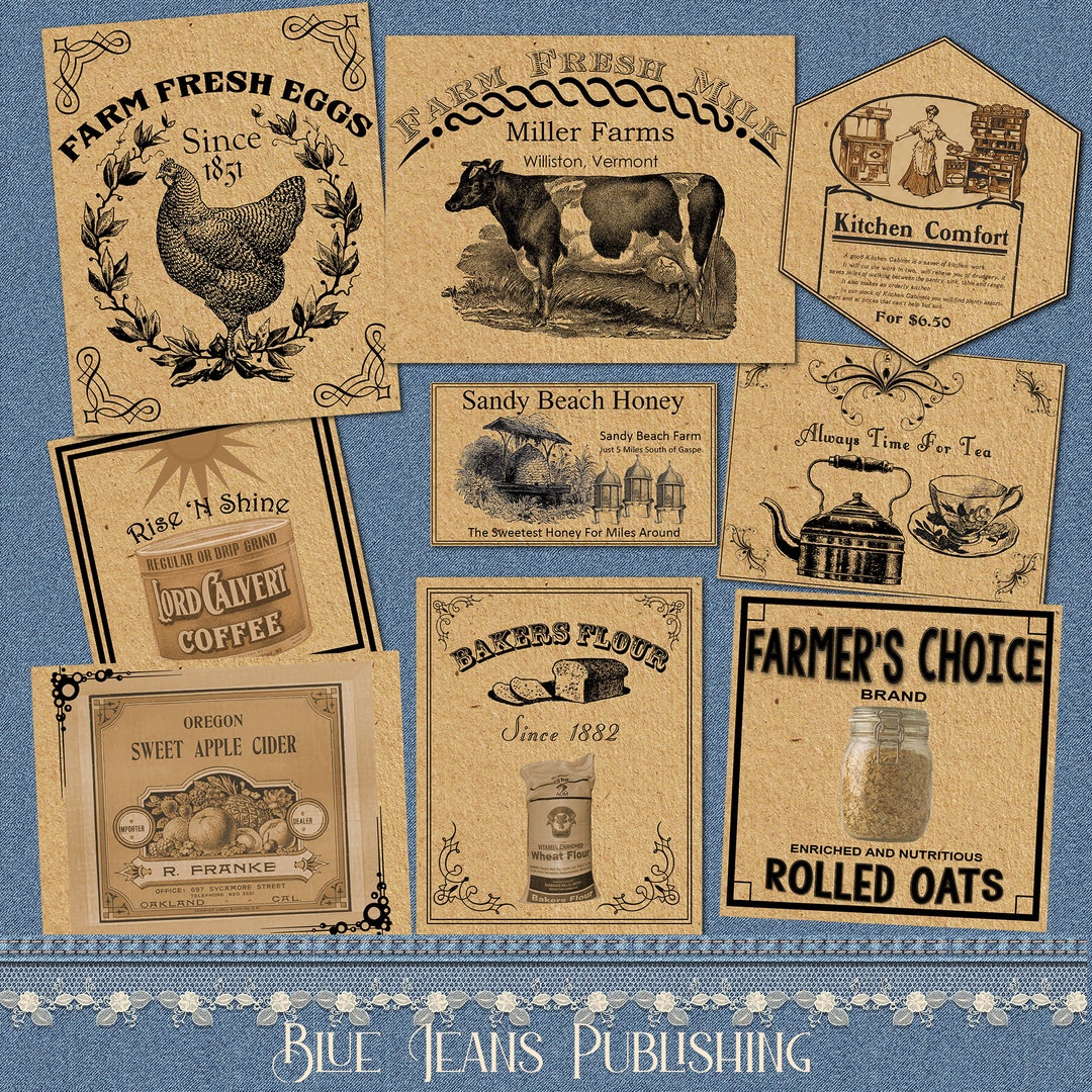 Vintage Farmhouse Kitchen Labels: Printable Ephemera (digital Download ...