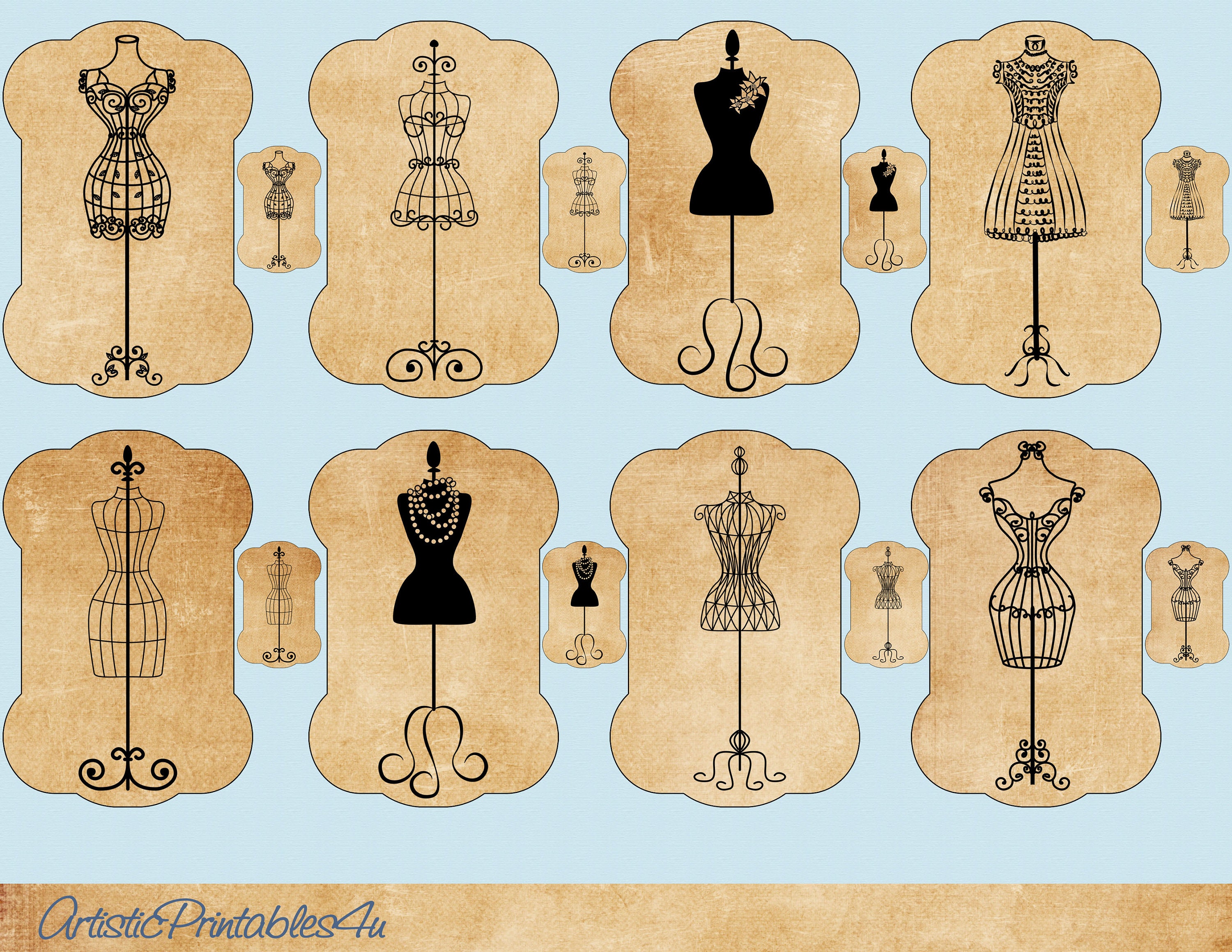 Sewing Printable 8 Mannequins on Thread Holders in Both Large and Mini ...